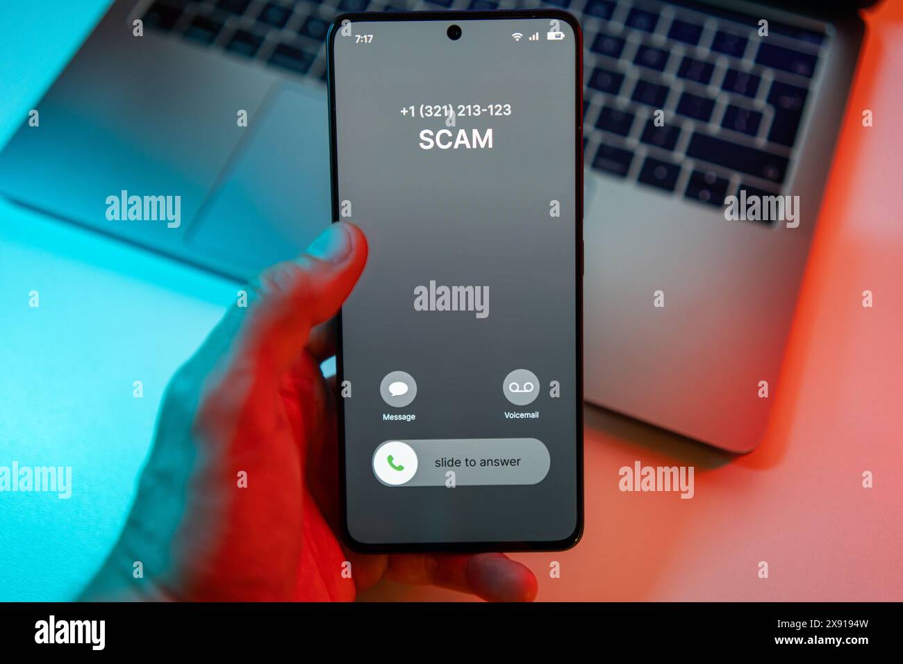 Scam call concept on mobile phone. Person get scam call alert. Phone ...