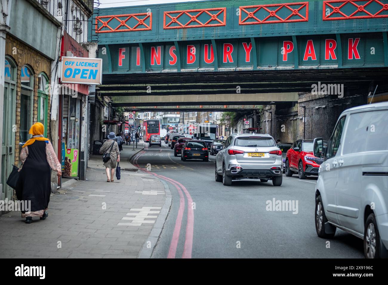 LONDON- MAY 13, 2024: Finsbury Park train station bridge and high ...