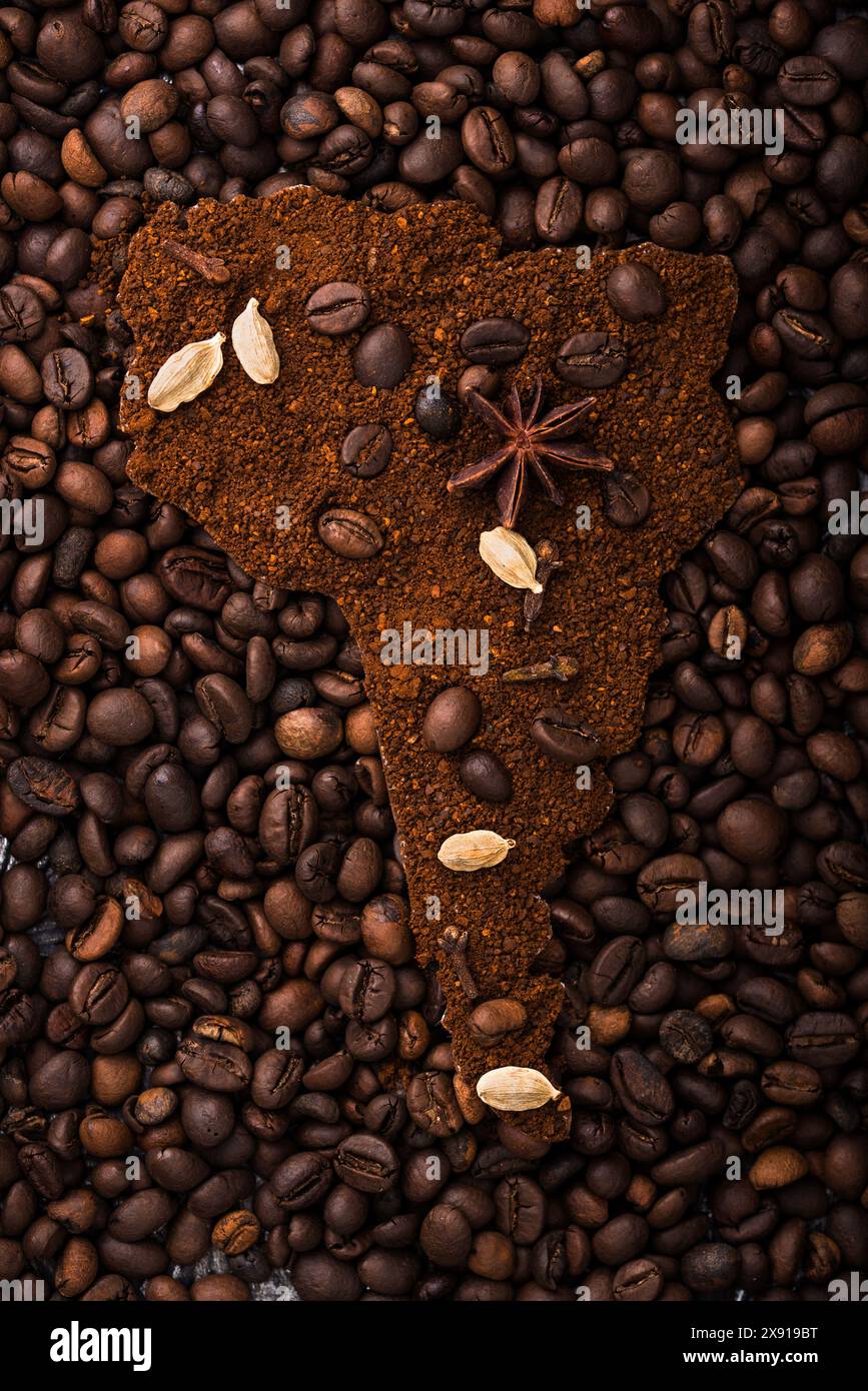 Grounded coffee and beans from South America Stock Photo - Alamy