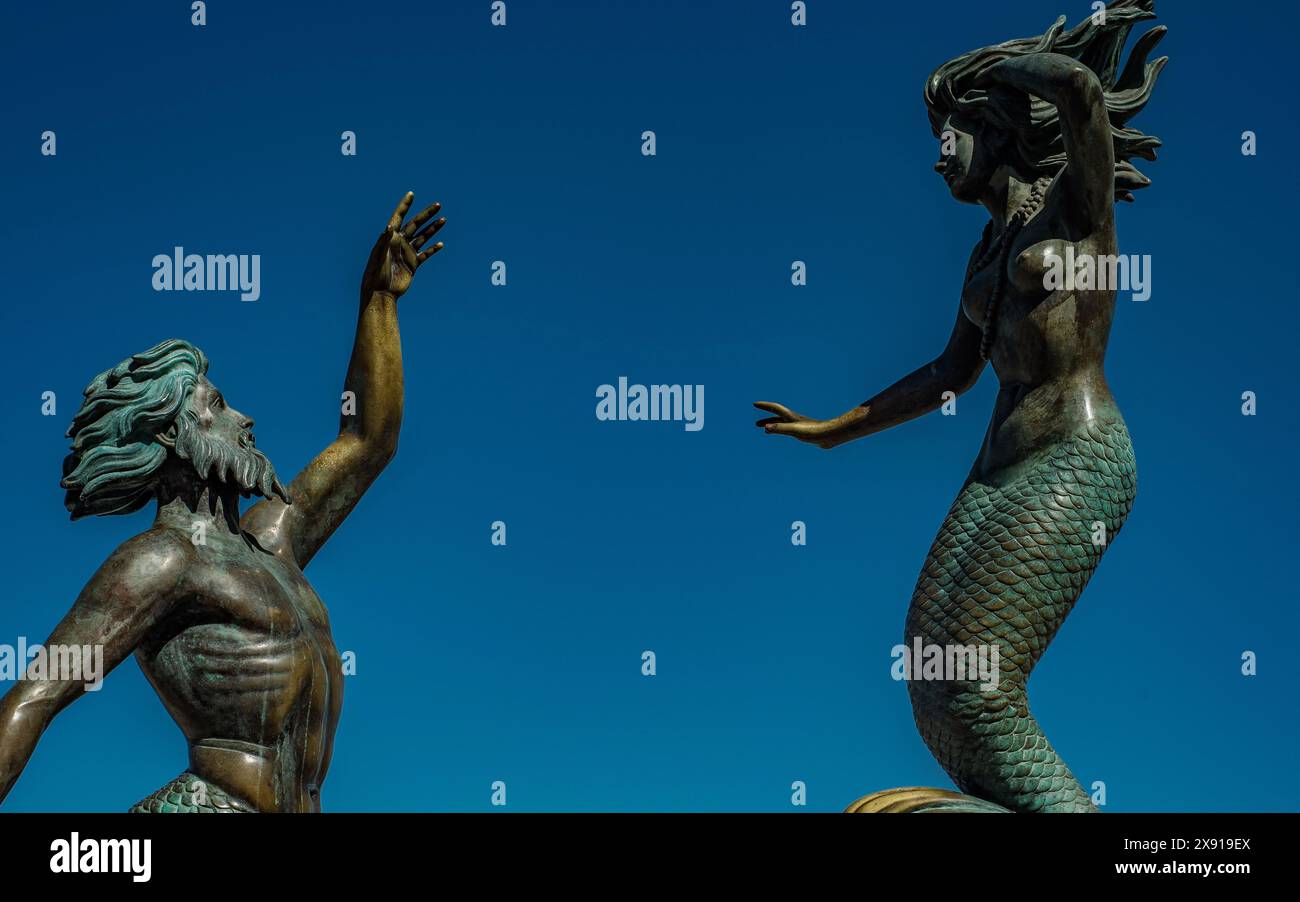 Triton with Nereida, Bronze Statue, Malecon, Puerto Vallarta, Jalisco ...
