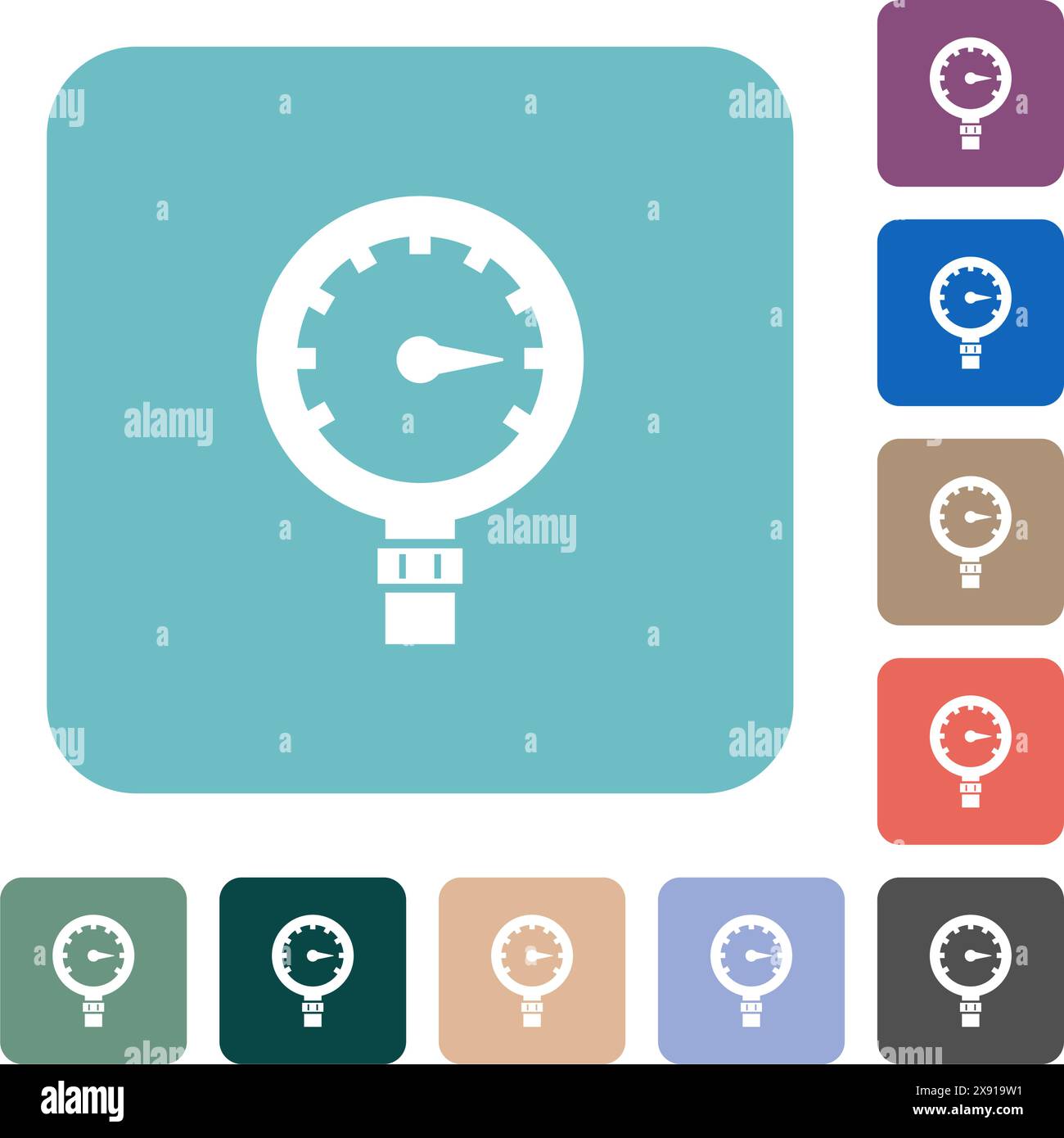 Pressure gauge high pressure white flat icons on color rounded square backgrounds Stock Vector ...