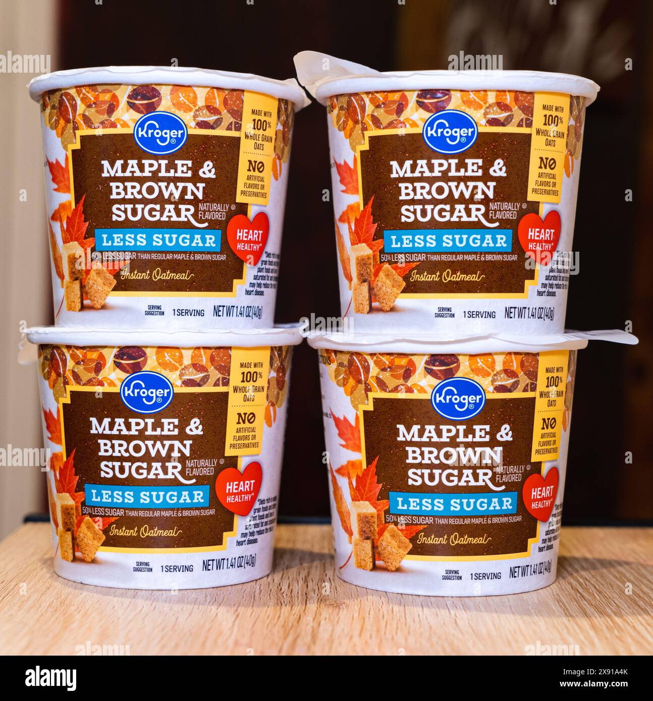Four Kroger Maple and Brown Sugar Instant Oatmeal Cups Stock Photo - Alamy