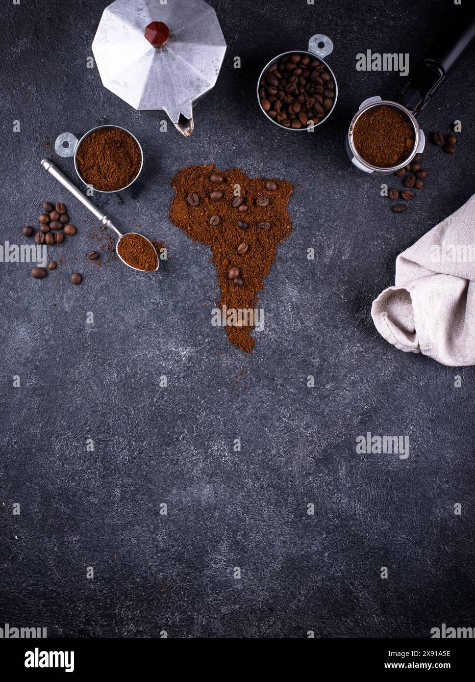 Grounded coffee and beans from South America Stock Photo - Alamy
