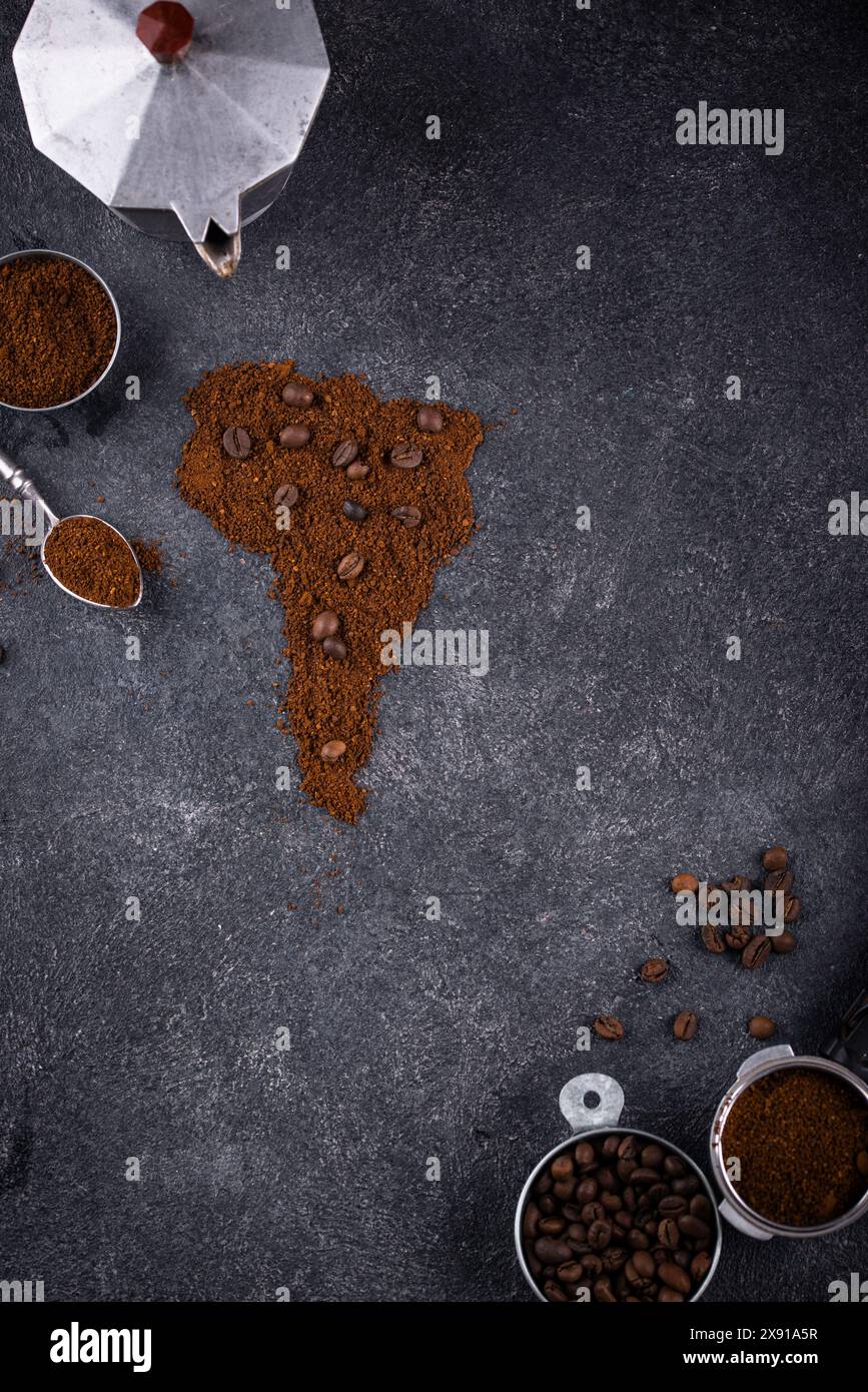 Grounded coffee and beans from South America Stock Photo - Alamy