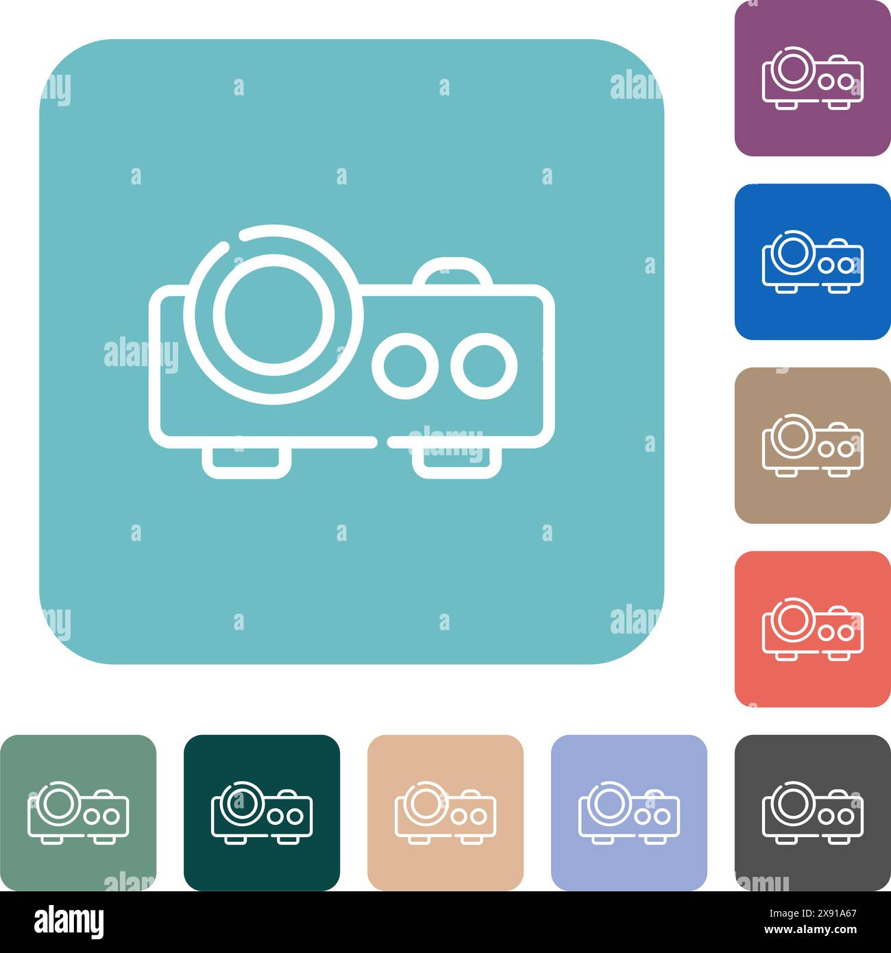 Projector outline white flat icons on color rounded square backgrounds ...