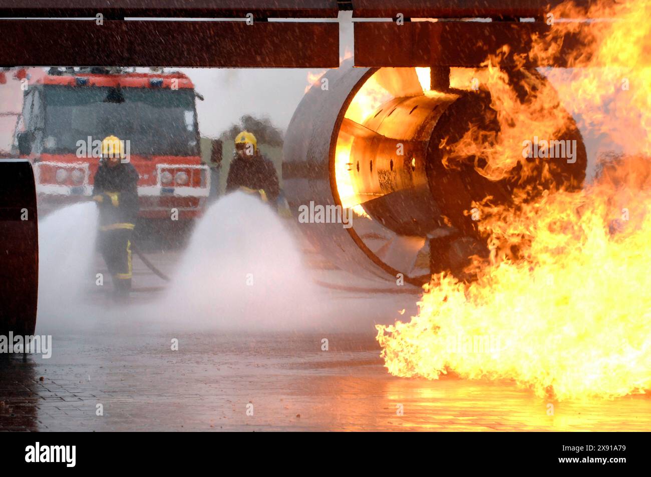 Cardiff International Airports firemen fight a fire in the Airports new ...