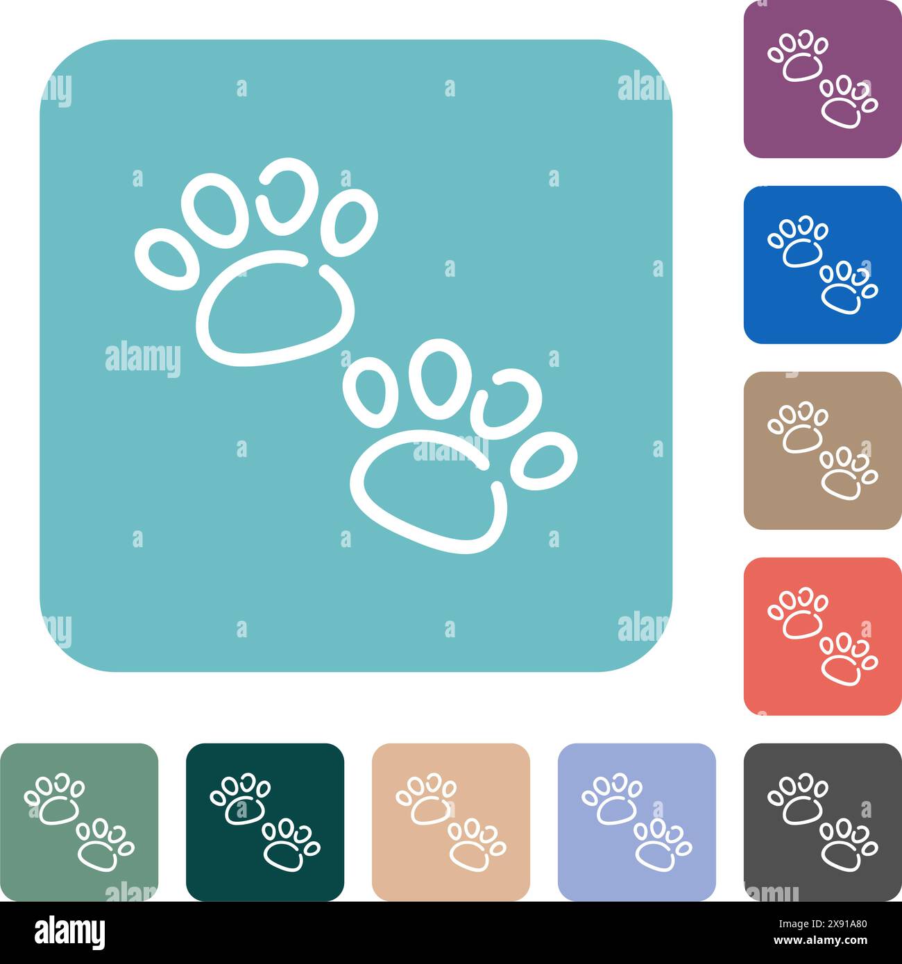 Paw prints outline white flat icons on color rounded square backgrounds Stock Vector Image & Art ...