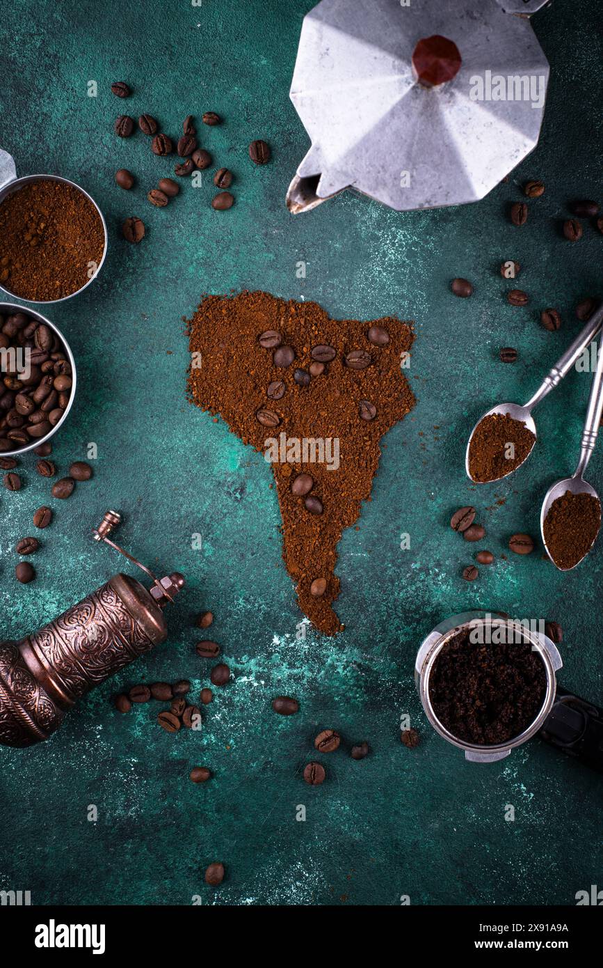 Grounded coffee and beans from South America Stock Photo - Alamy