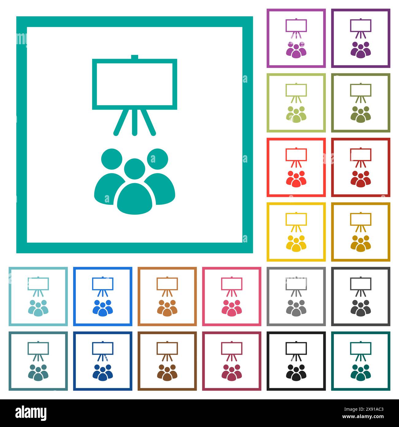 Classroom flat color icons with quadrant frames on white background ...