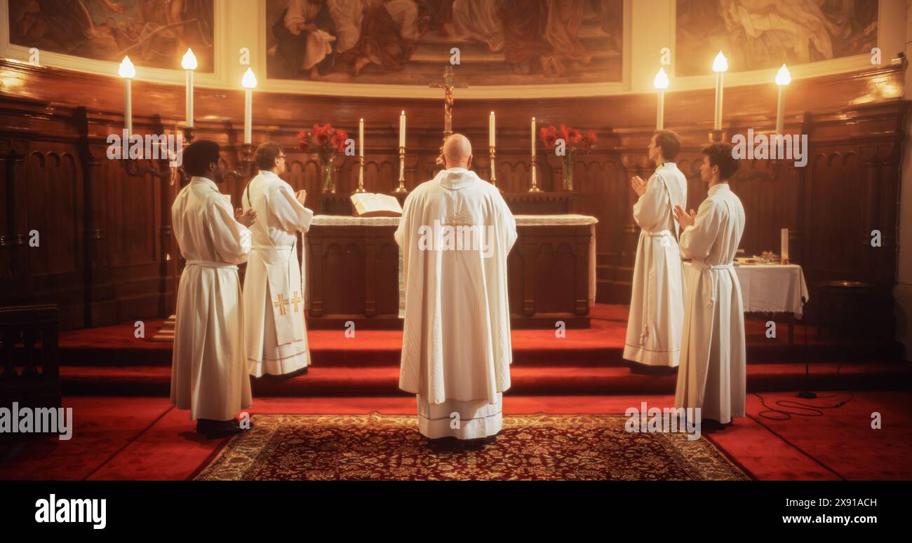 Service in Church at the Altar Ministers Lead The Eucharist, Sacred Christian Ceremony remember ...