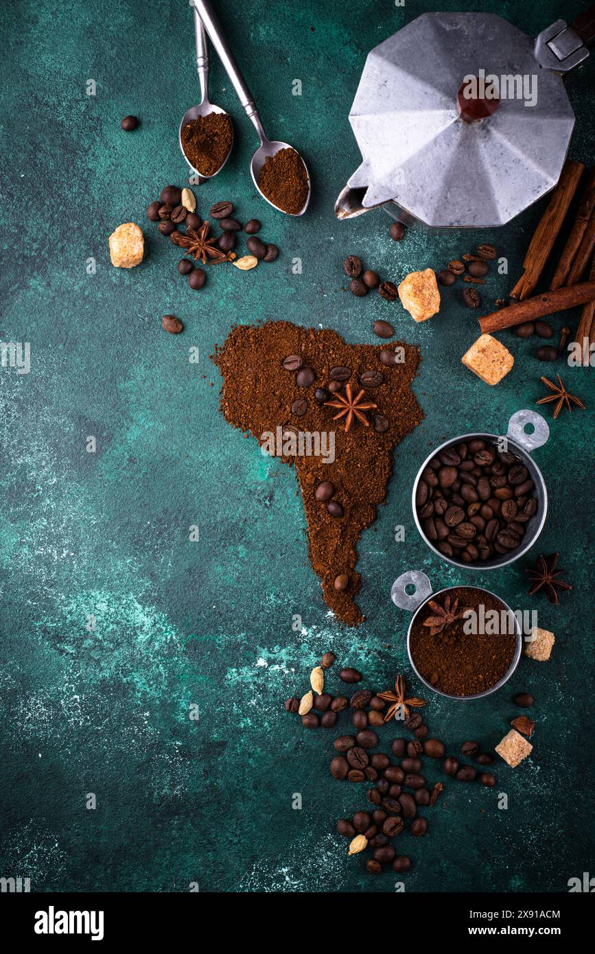 Grounded coffee and beans from South America Stock Photo - Alamy