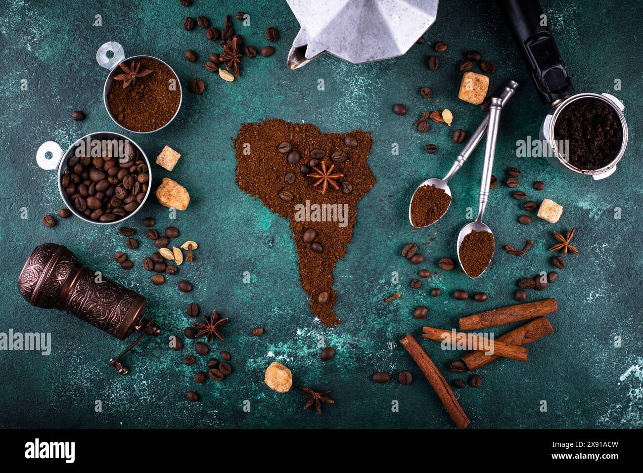 Grounded coffee and beans from South America Stock Photo - Alamy