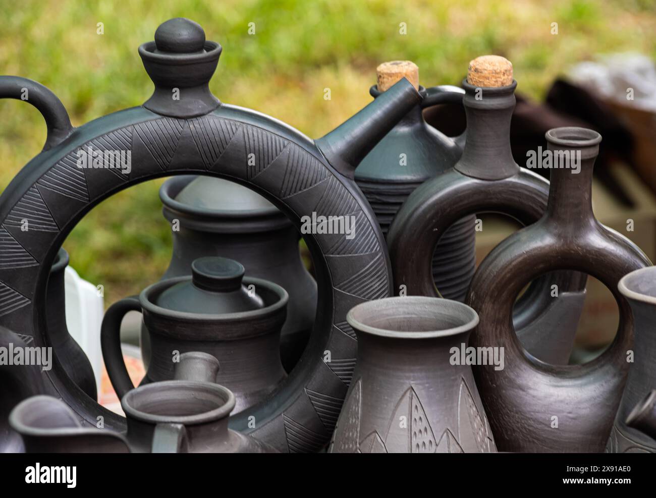 Traditional homemade ceramic pots on traditional crafts fair Stock ...