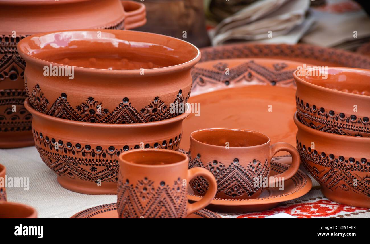 Traditional homemade ceramic pots on traditional crafts fair Stock ...