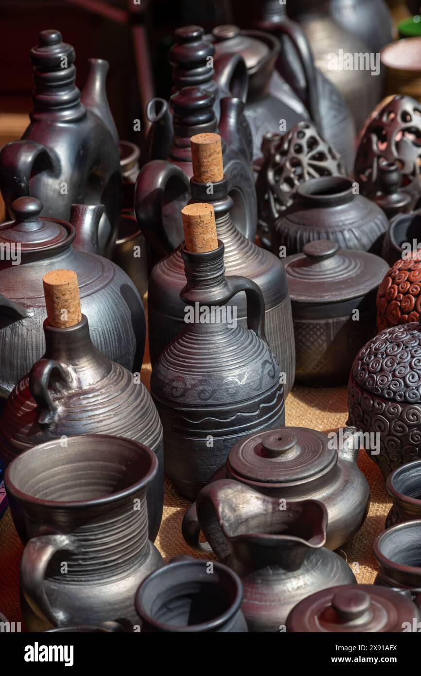 Traditional homemade ceramic pots on traditional crafts fair Stock ...