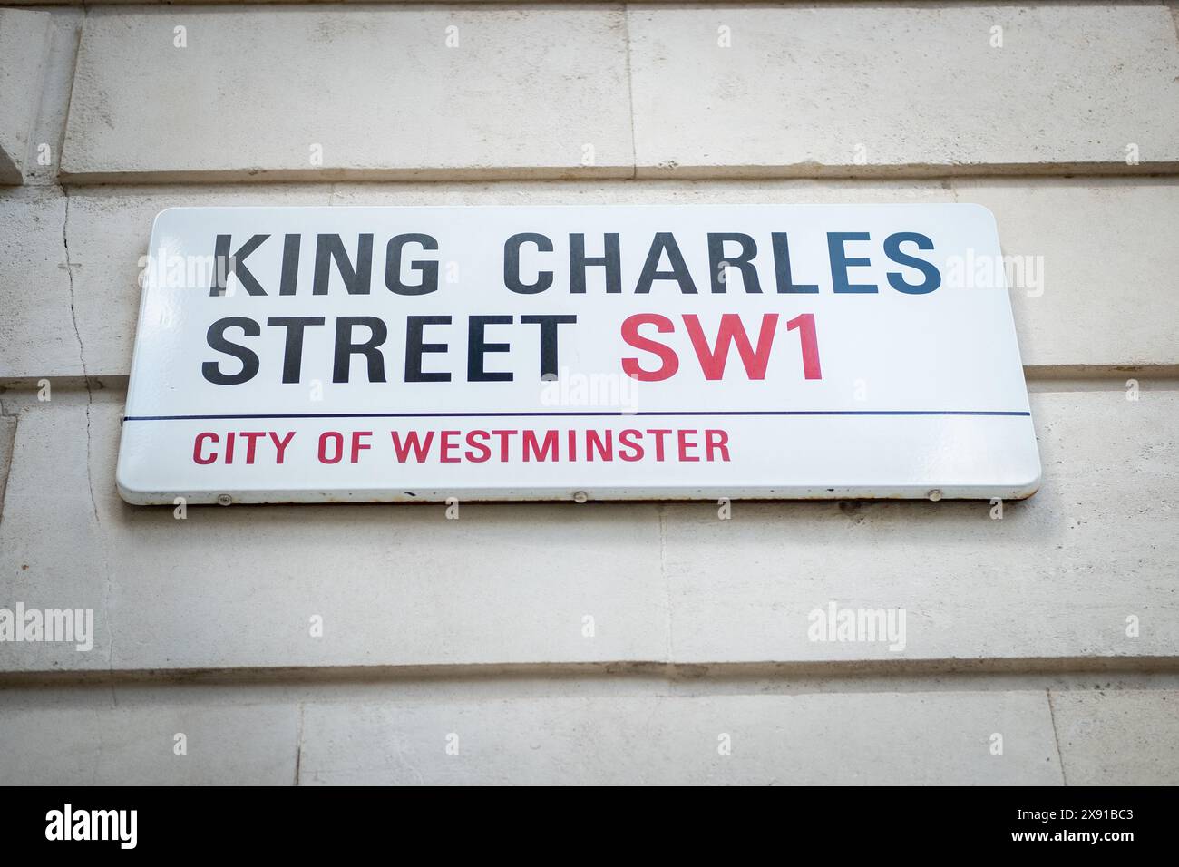 LONDON- MAY 23, 2024: King Charles Street in SW1 Westminster. Grand street in Whitehall, home to ...