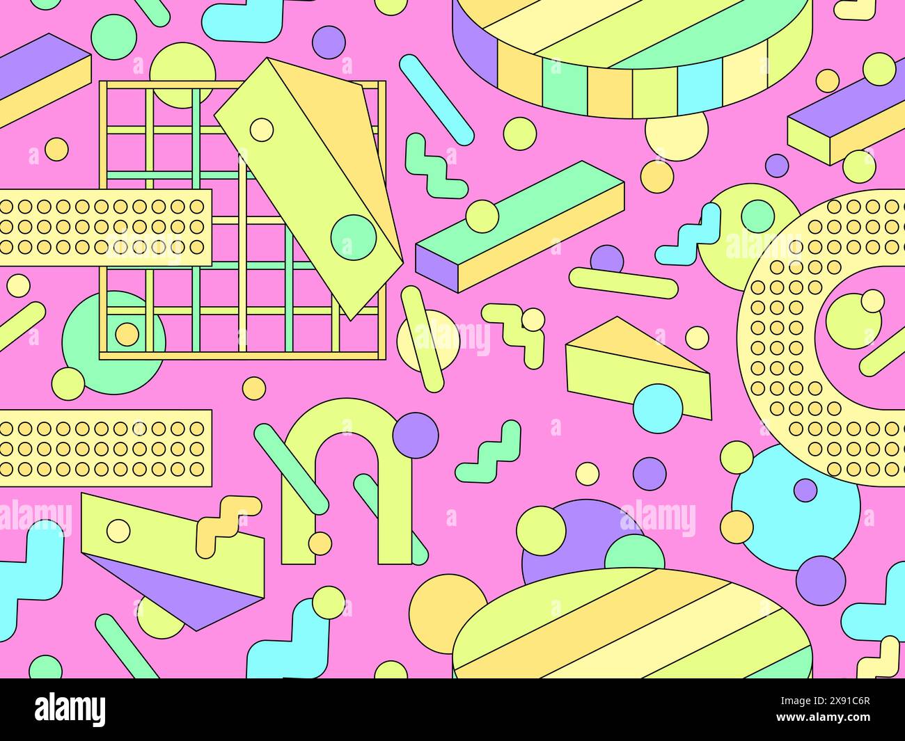 Memphis geometric seamless pattern with 3D shapes in 80s and 90s style ...