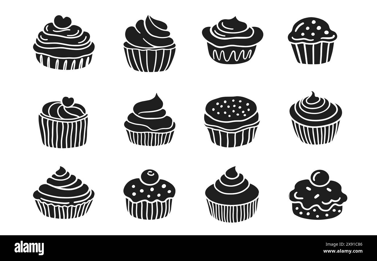 Sweet Bakery Menu Dessert Cupcakes Doodle Icon Set Stock Vector Image ...
