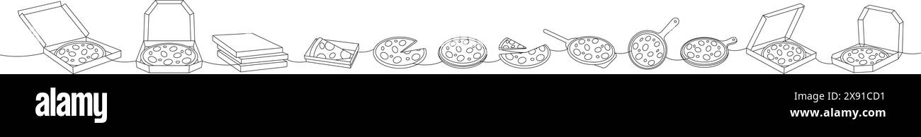 Pizza set one line continuous drawing. Whole and pieces italian pizzas ...