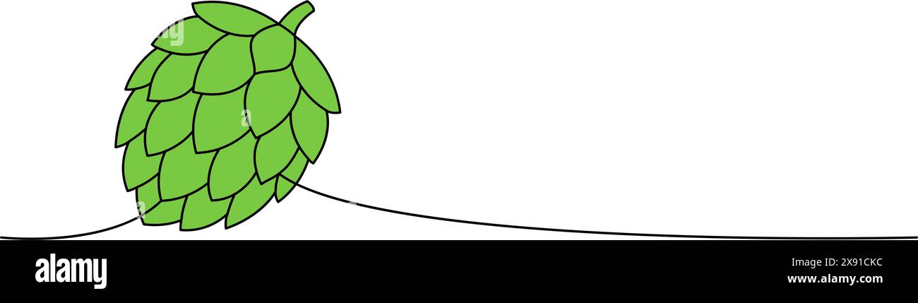 Hop cone for beer industry one line colored continuous drawing. Beer ...