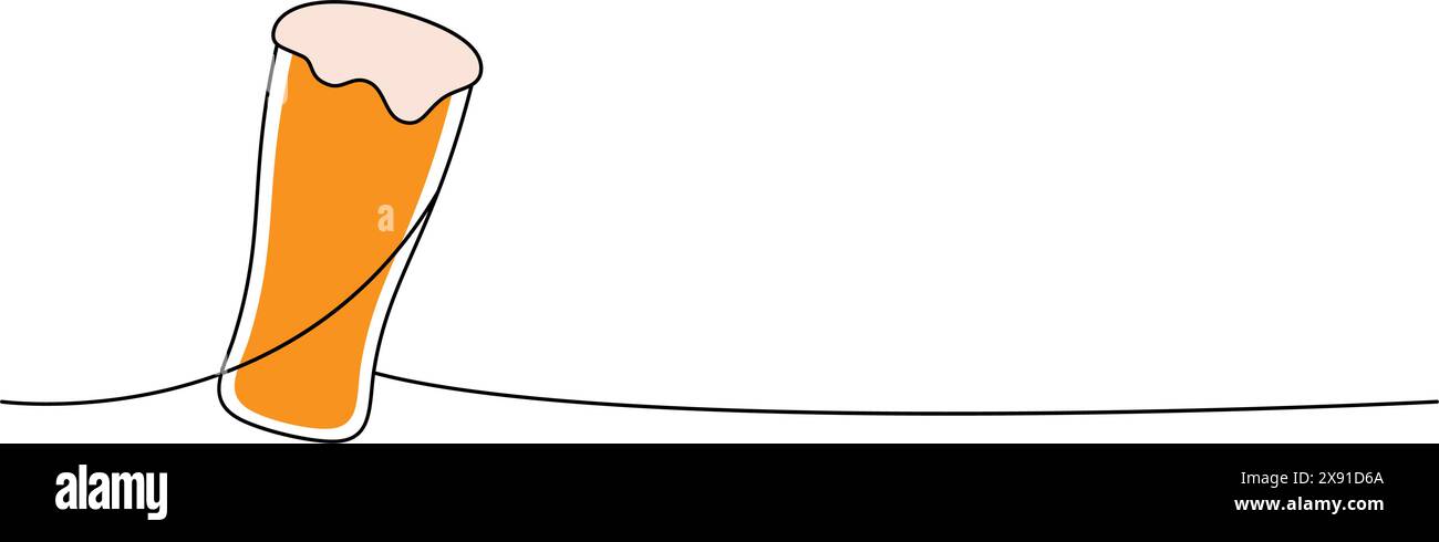 Beer glass one line colored continuous drawing. Beer pub products ...