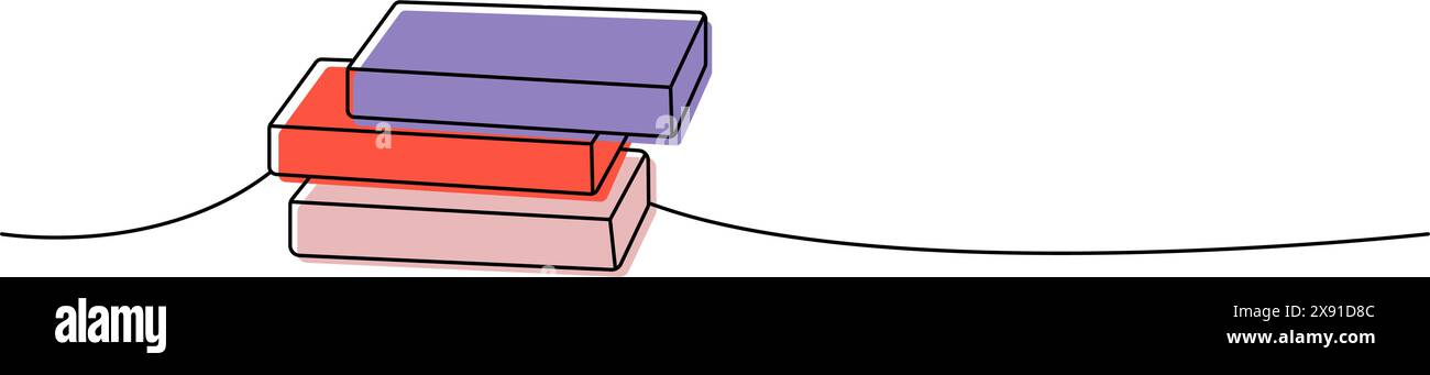 Washing sponge, washcloth one line colored continuous drawing. Cleaning ...