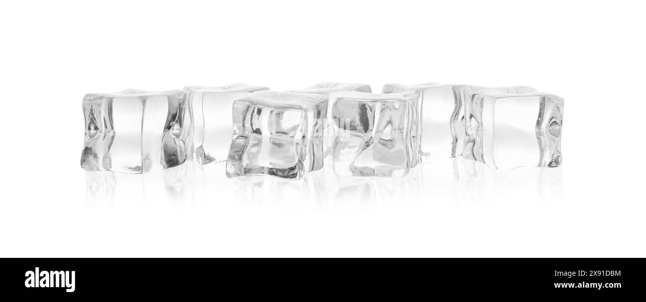 Many crystal clear ice cubes isolated on white Stock Photo - Alamy