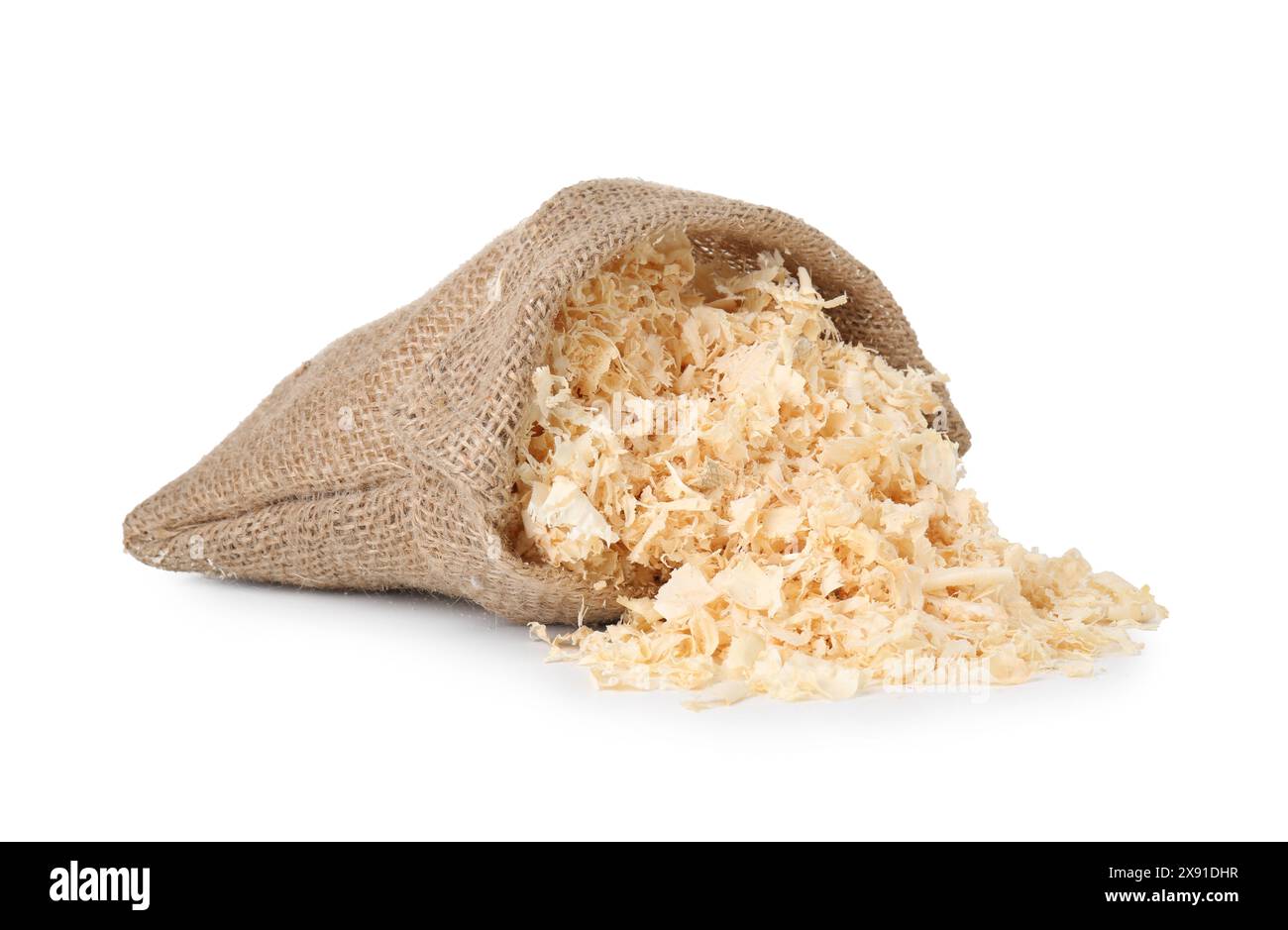 Natural sawdust in burlap sack isolated on white Stock Photo - Alamy