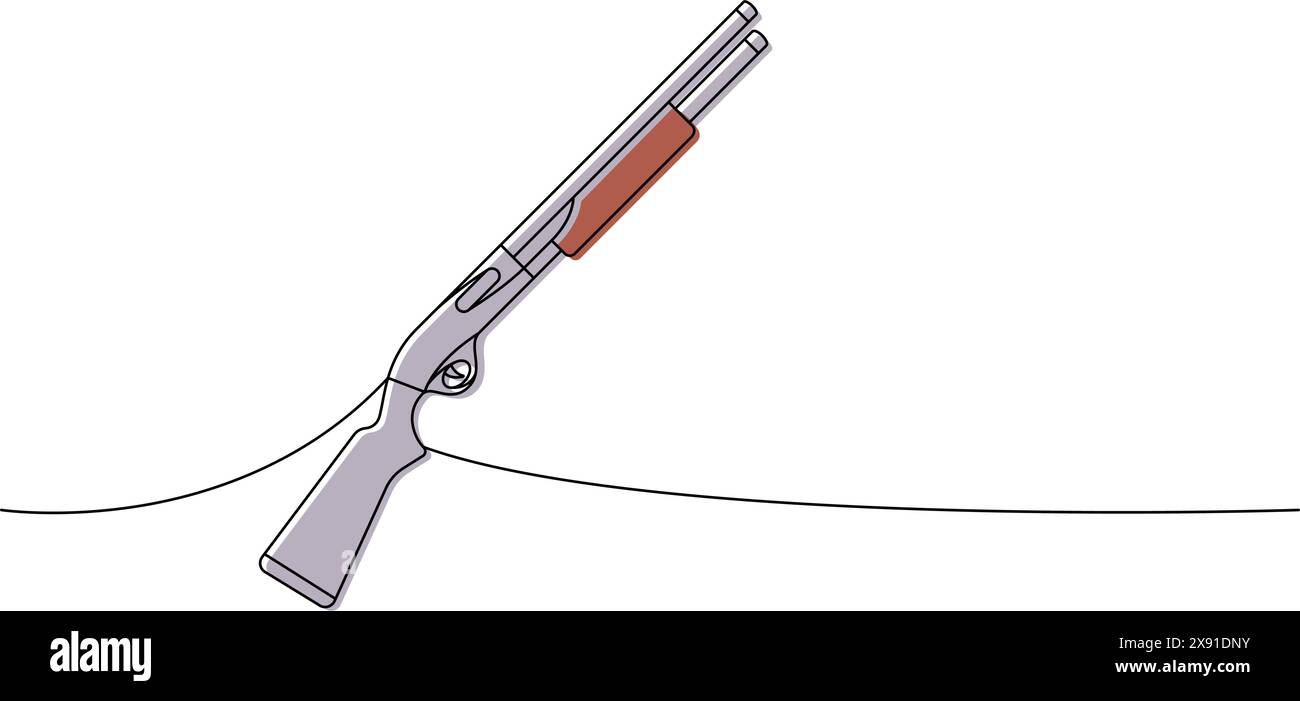 Firearms shotgun, hunter carbine one line colored continuous drawing ...