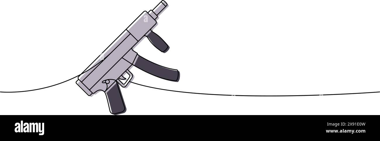 Assault rifle one line colored continuous drawing. Various modern ...