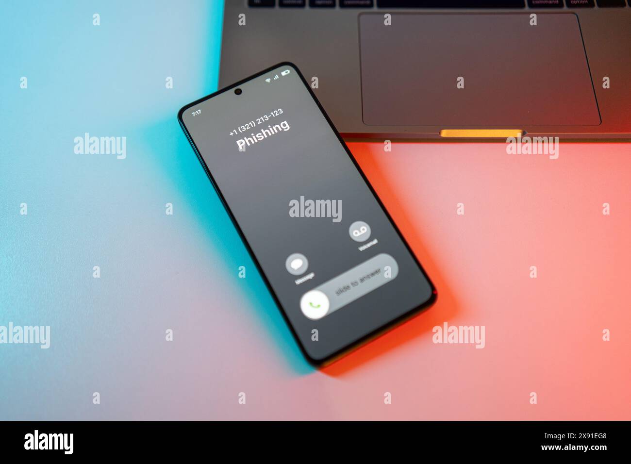 Phishing call concept on mobile phone. Person get phish call alert ...