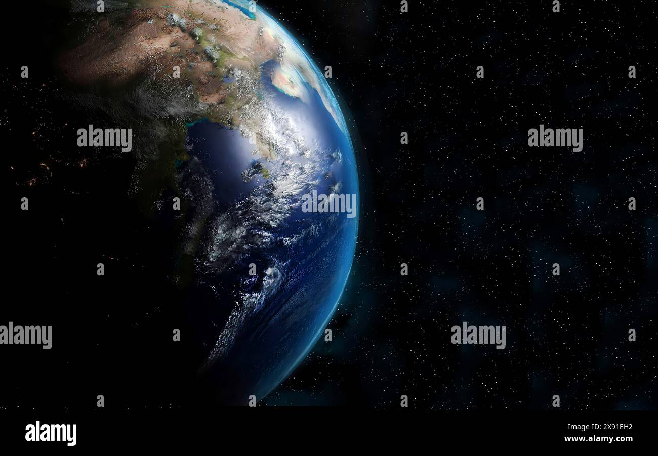 A view of the Earth from space, showing the contrast of day and night ...