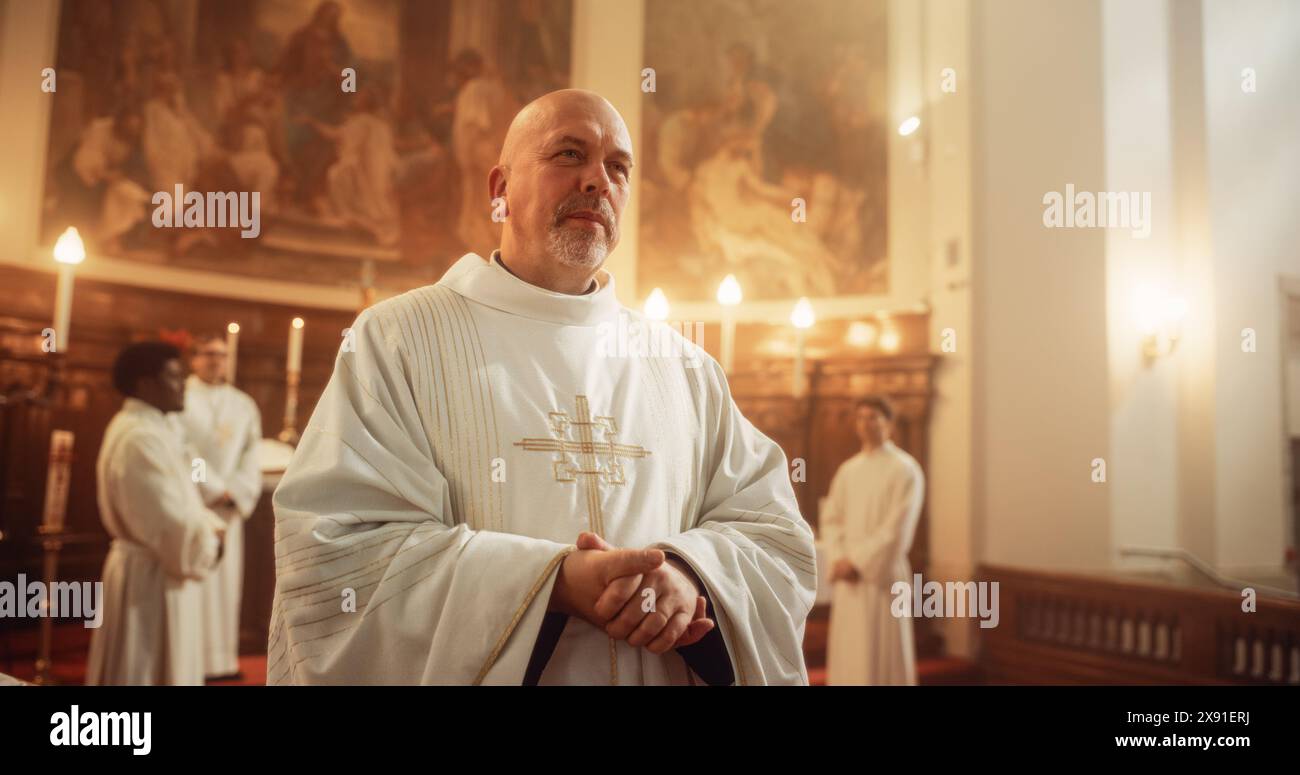 In Grand Old Church Minister Leads The Holy Communion Ceremony, Guiding ...