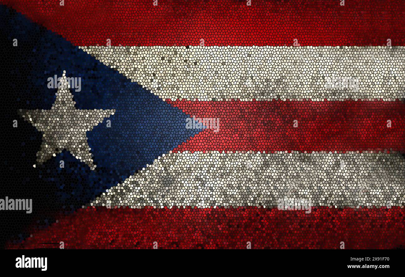Puerto Rican flag designed in a mosaic pattern with hexagonal tiles ...