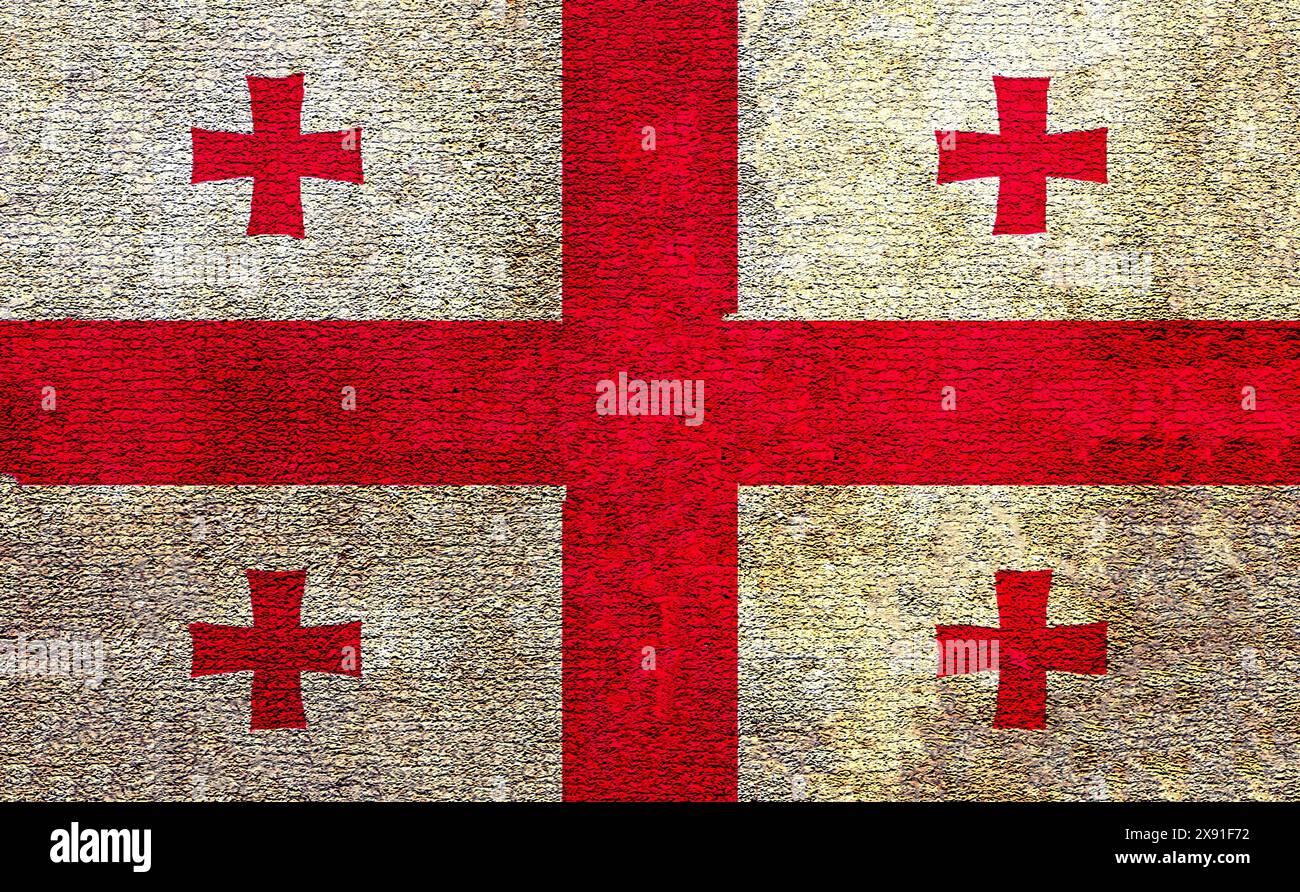 Flag of Georgia with a red cross and four smaller crosses on a textured ...
