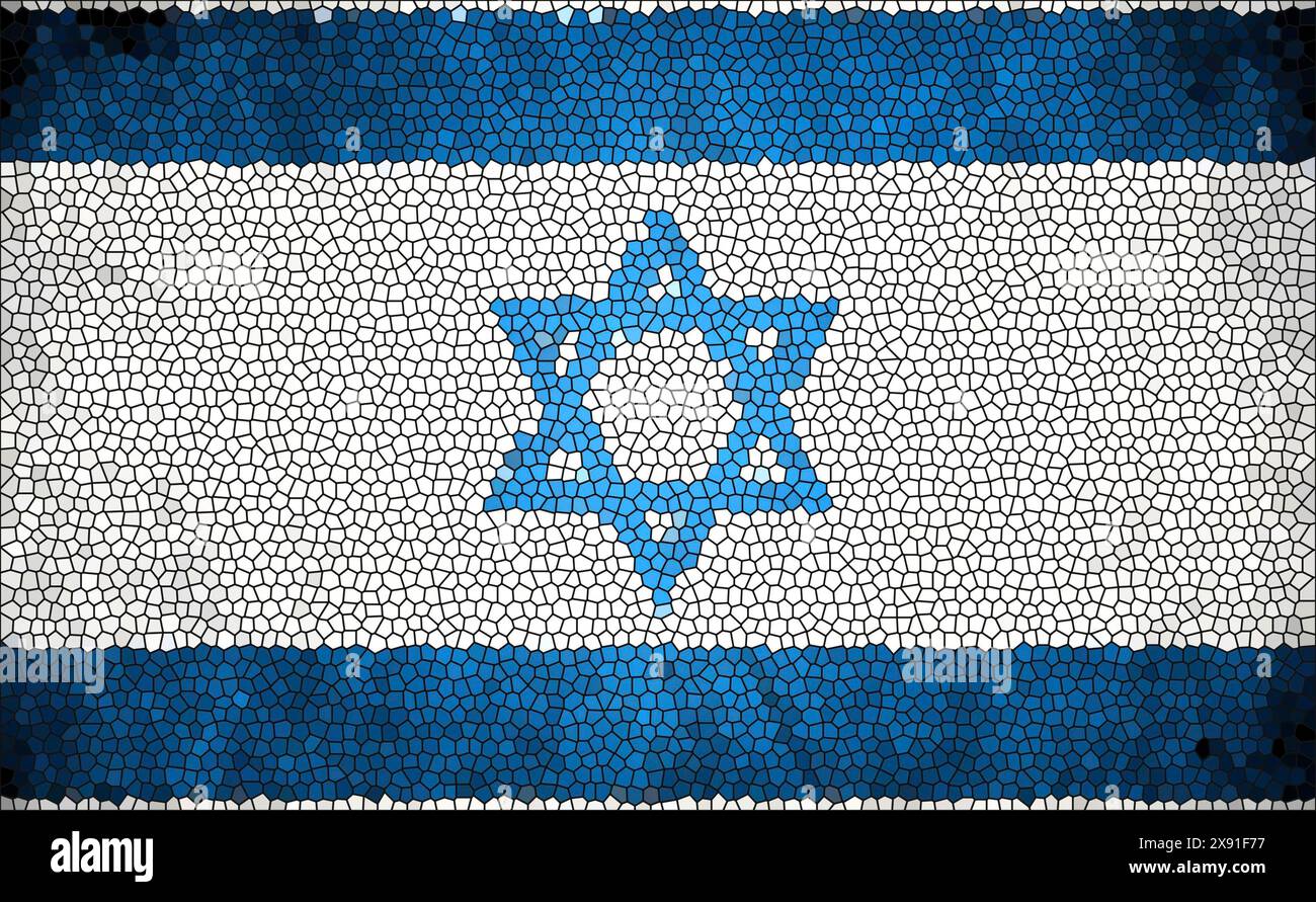 Mosaic-style depiction of the Israeli flag with a blue and white color ...
