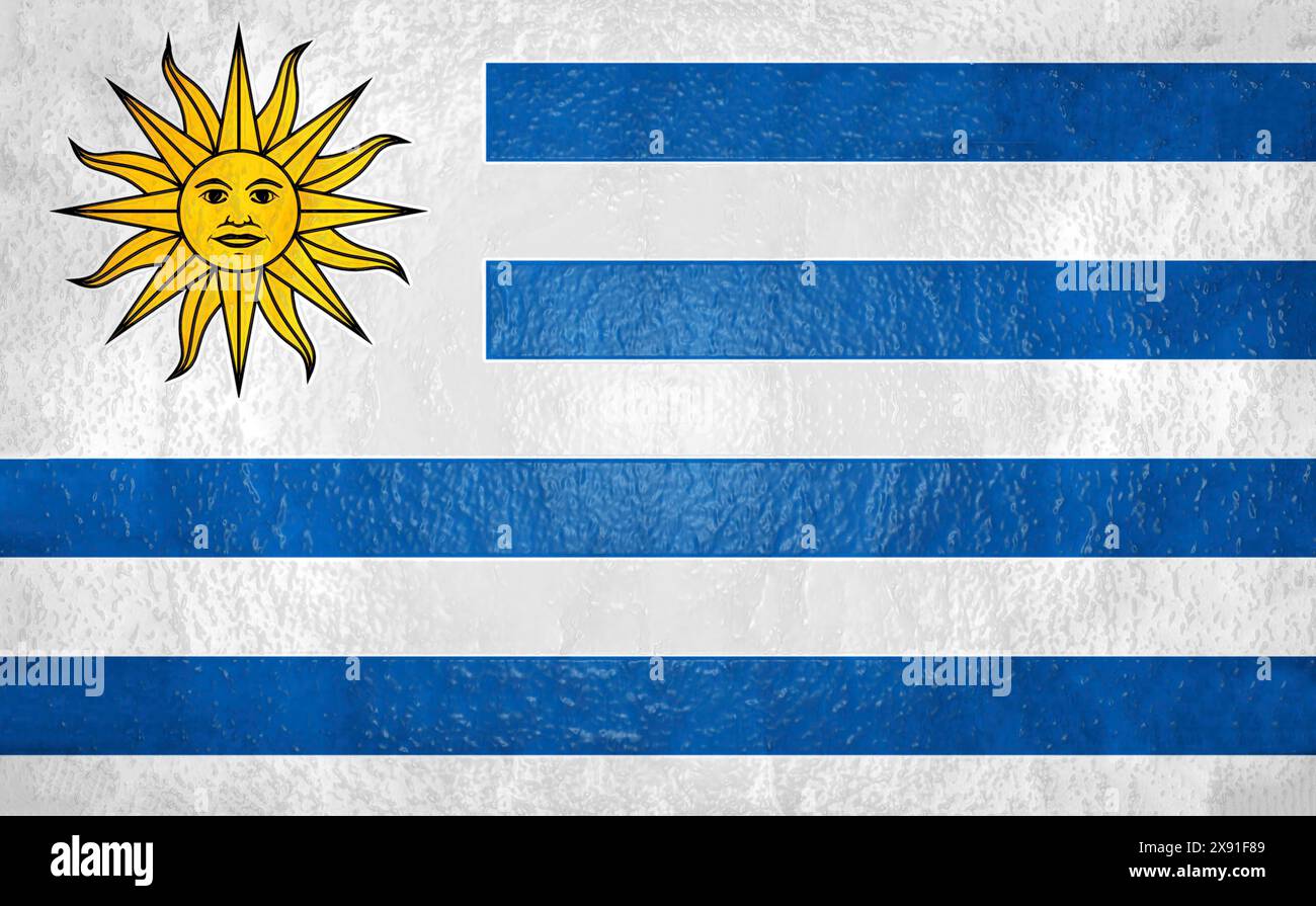 The flag of Uruguay featuring blue and white horizontal stripes with a ...