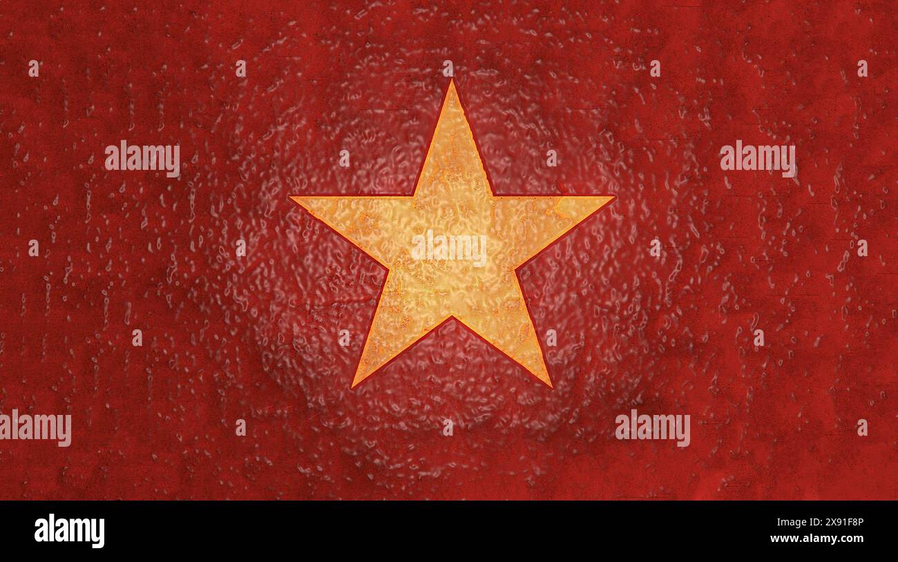 Textured Vietnamese flag with a central yellow star on a red background ...