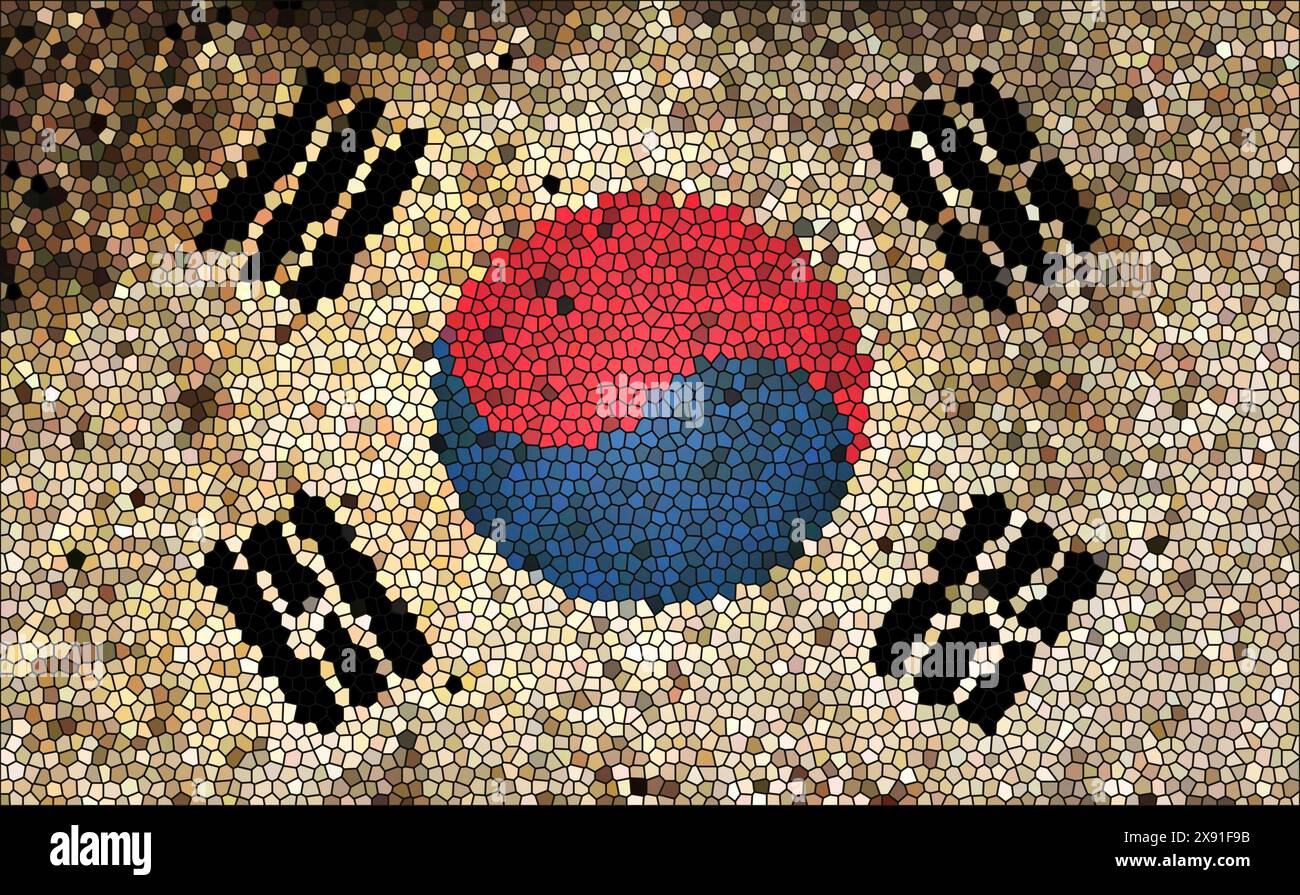Mosaic depiction of the South Korean flag featuring the Taeguk symbol ...