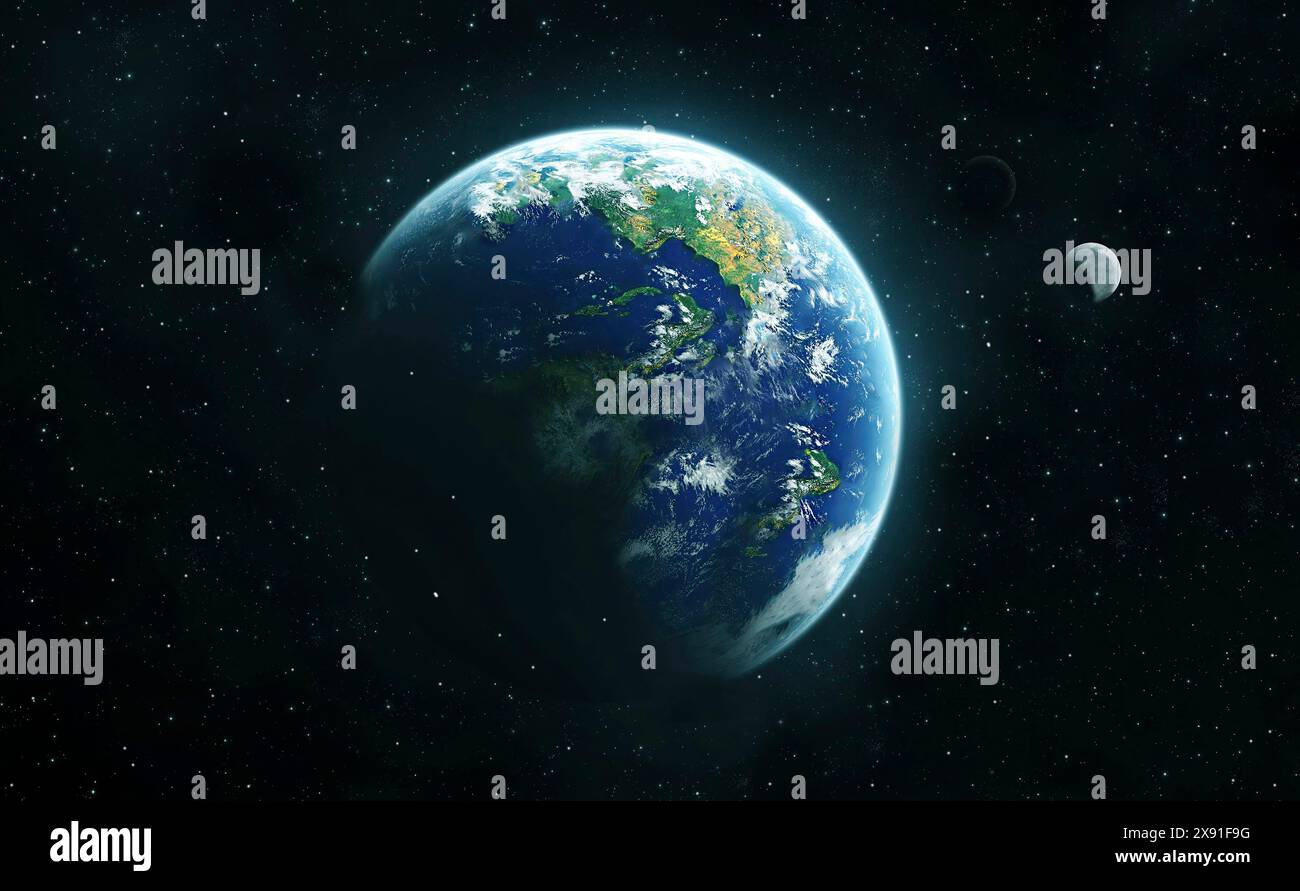 View of Earth from outer space with visible continents and oceans ...