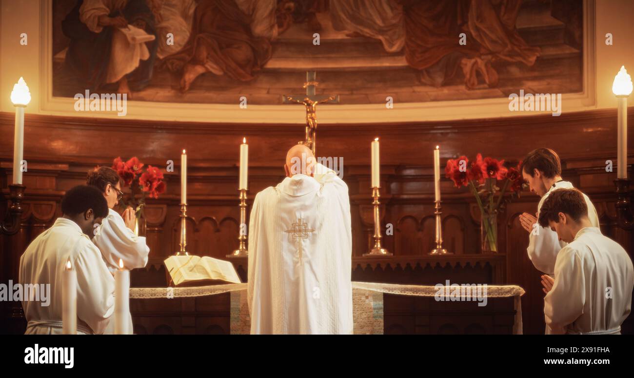 Service In Church at the Altar Ministers Lead The Eucharist, Sacred ...