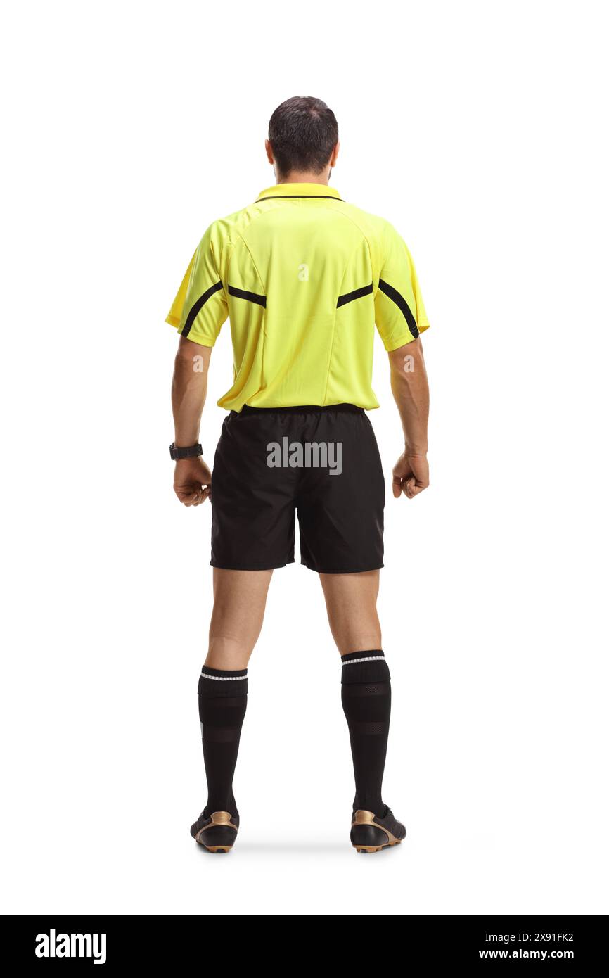 Rear view shot of a football referee isolated on white background Stock ...
