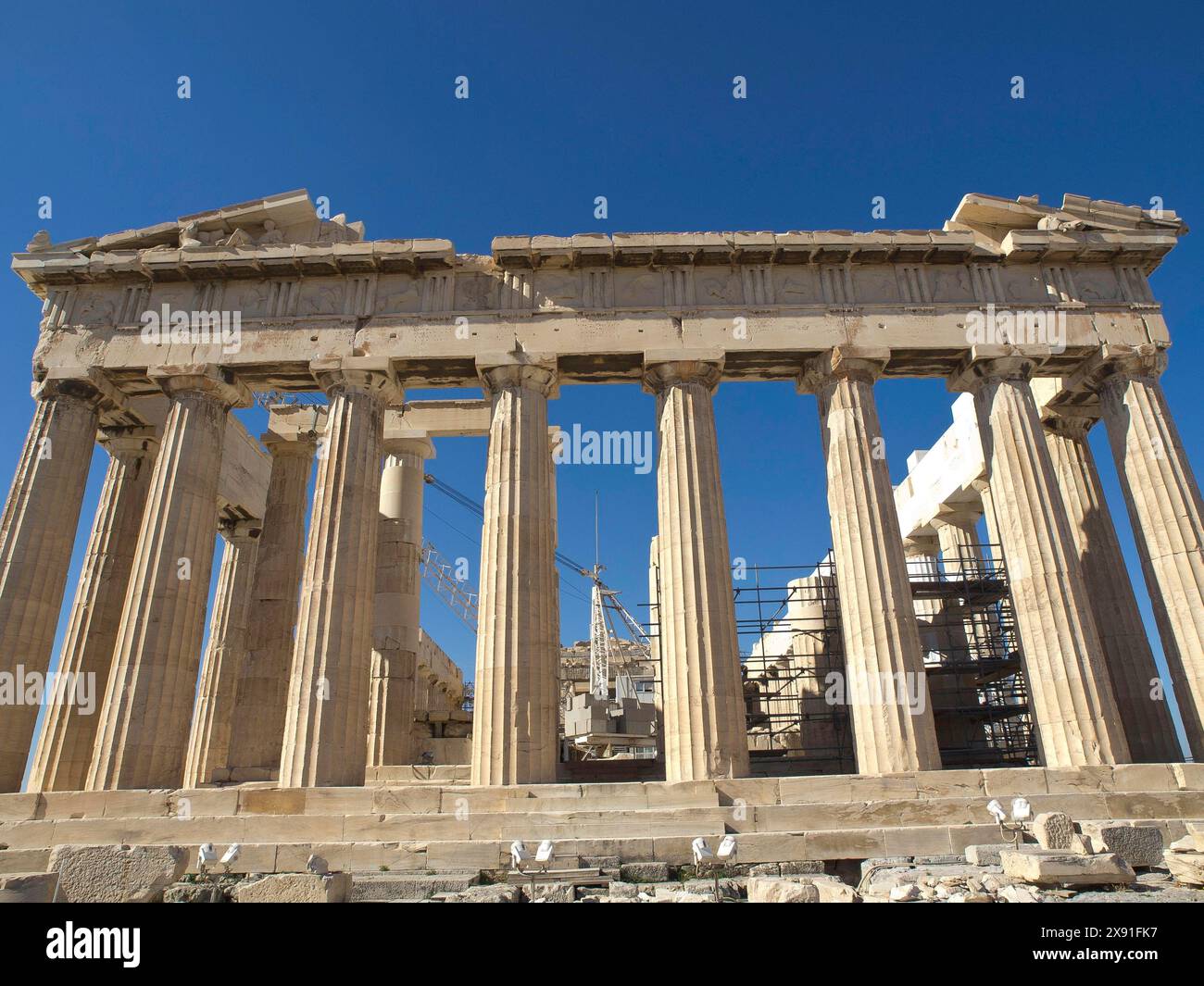 The Parthenon temple on the Acropolis in Athens, an ancient Greek building with imposing columns ...
