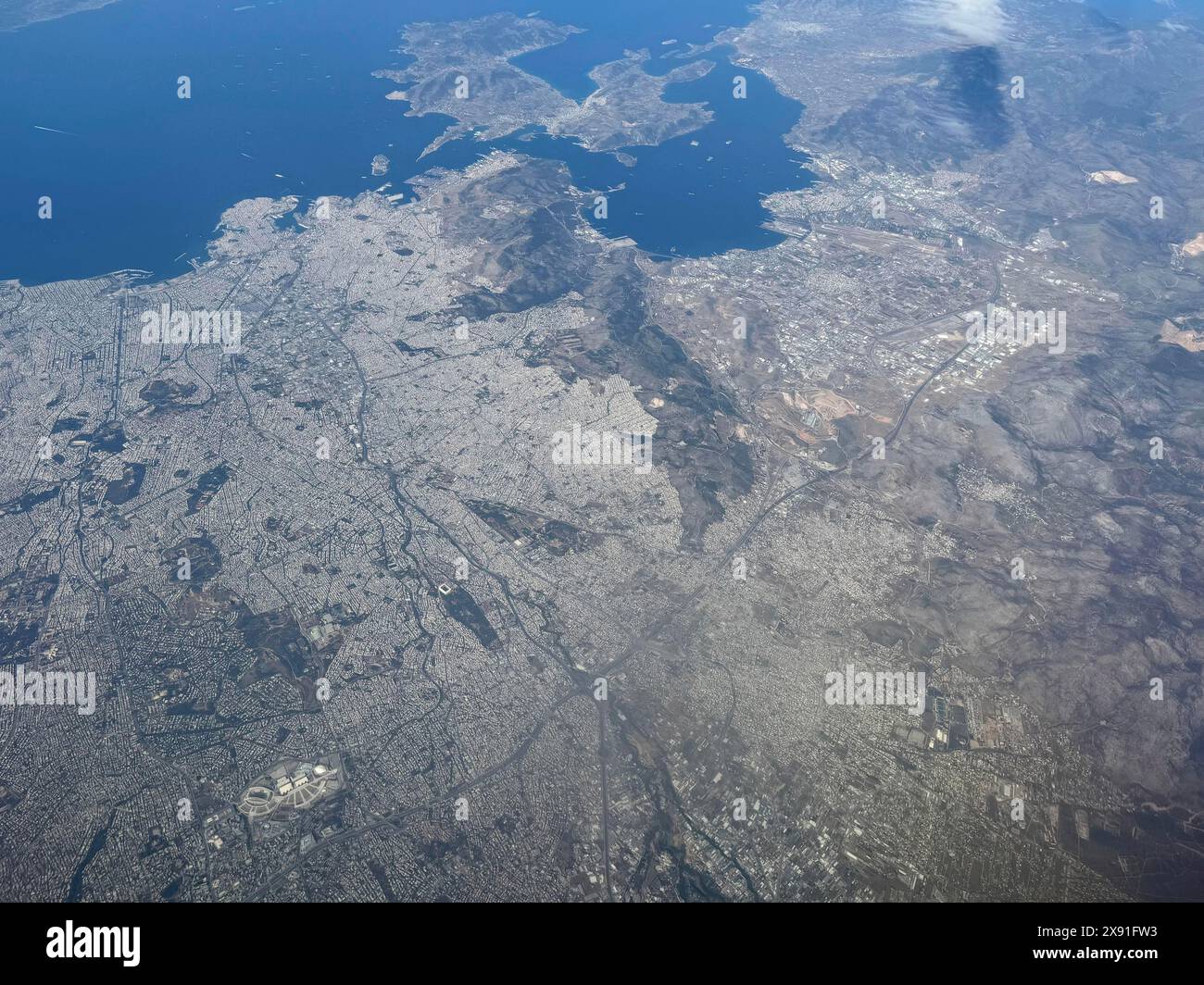 Aerial view from high altitude Overview of the city of Athens, bottom ...