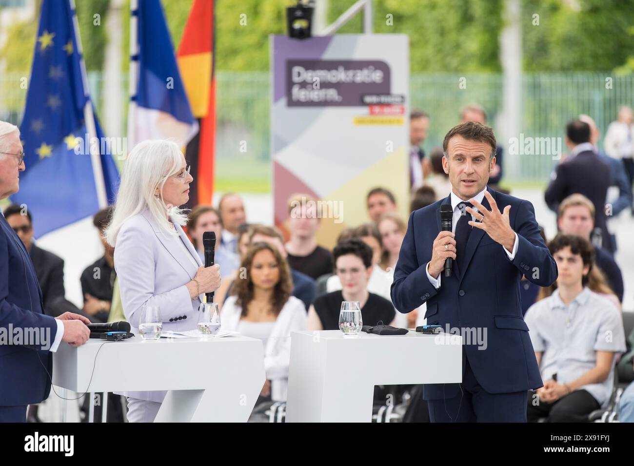 Emmanuel Macron (President of the French Republic) at the stage talk in ...
