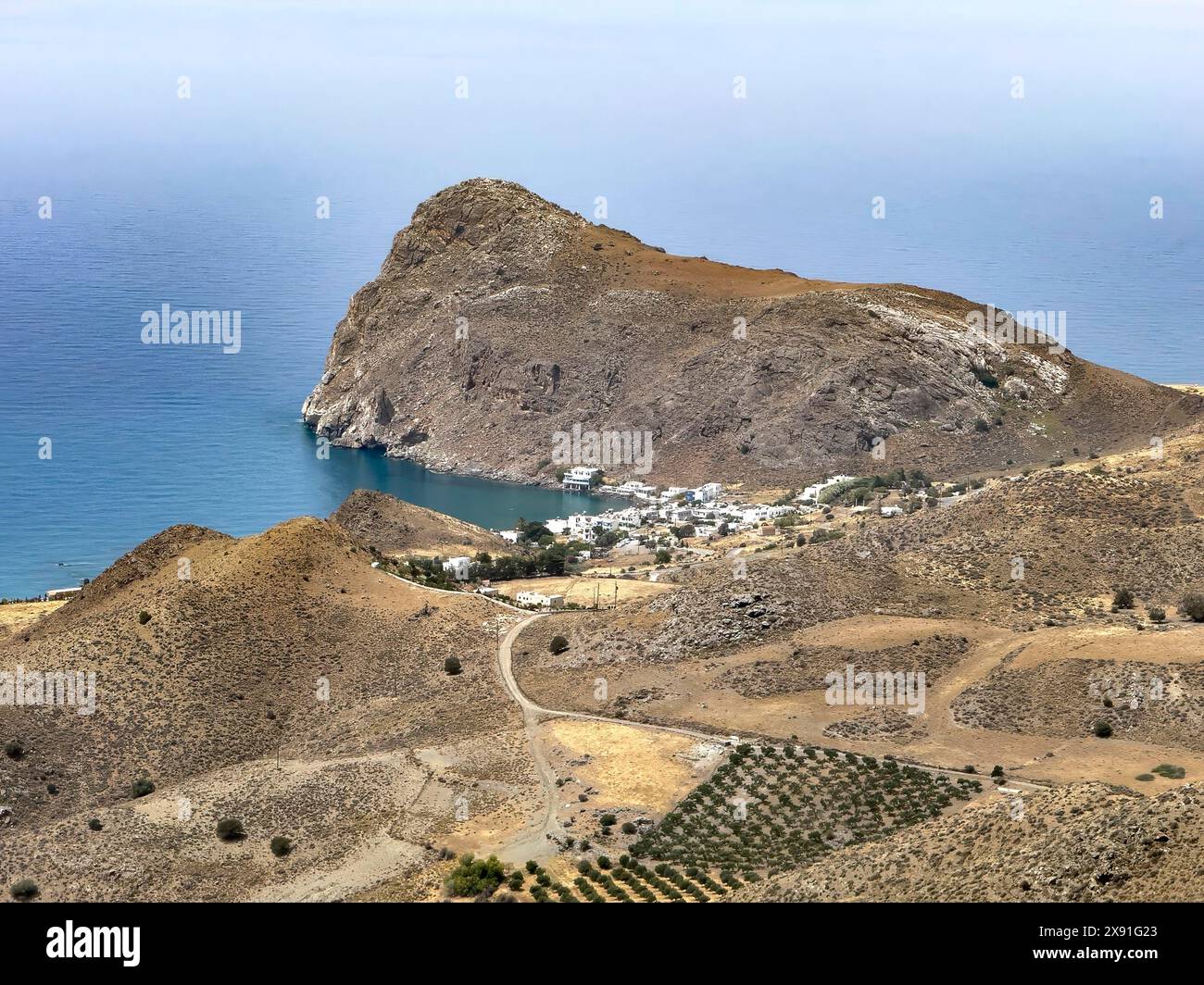 View from elevated position on small village Lentas Lendas at the foot ...