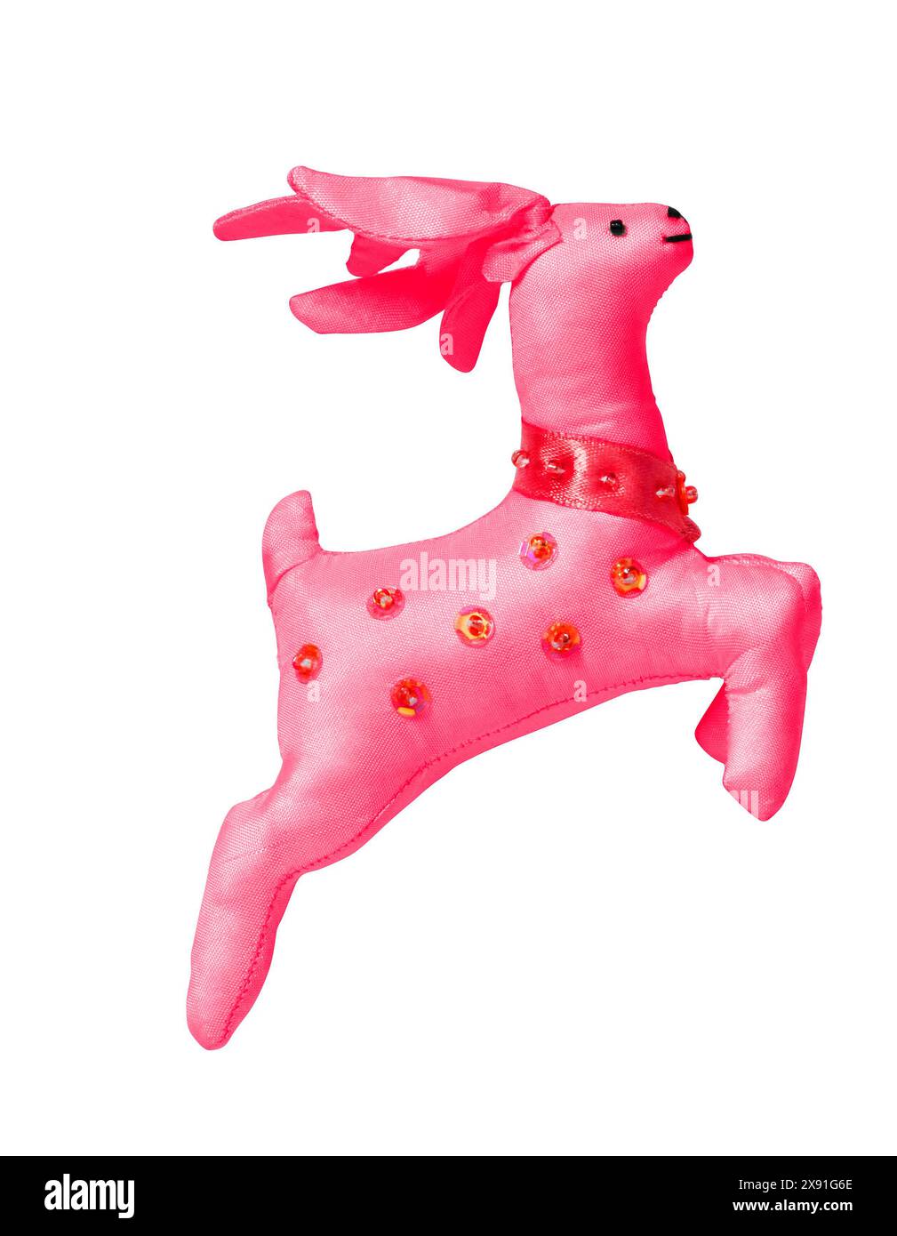 Pink leaping reindeer cut out on a white background Stock Photo - Alamy