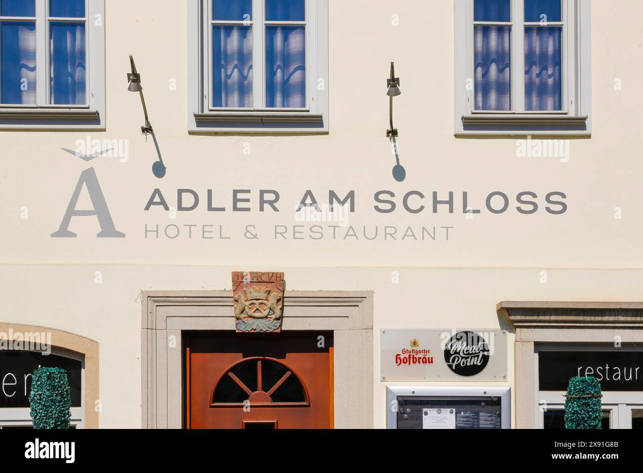 Adler am Schloss, hotel, pub, restaurant, lettering on facade, window ...