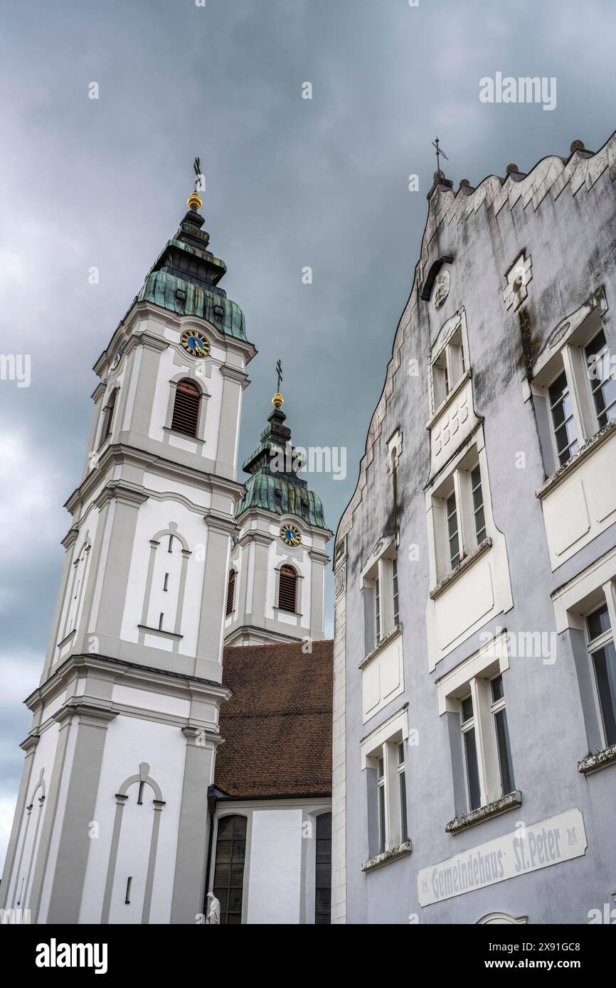 The twin towers of the Catholic parish church of St Peter, formerly the ...