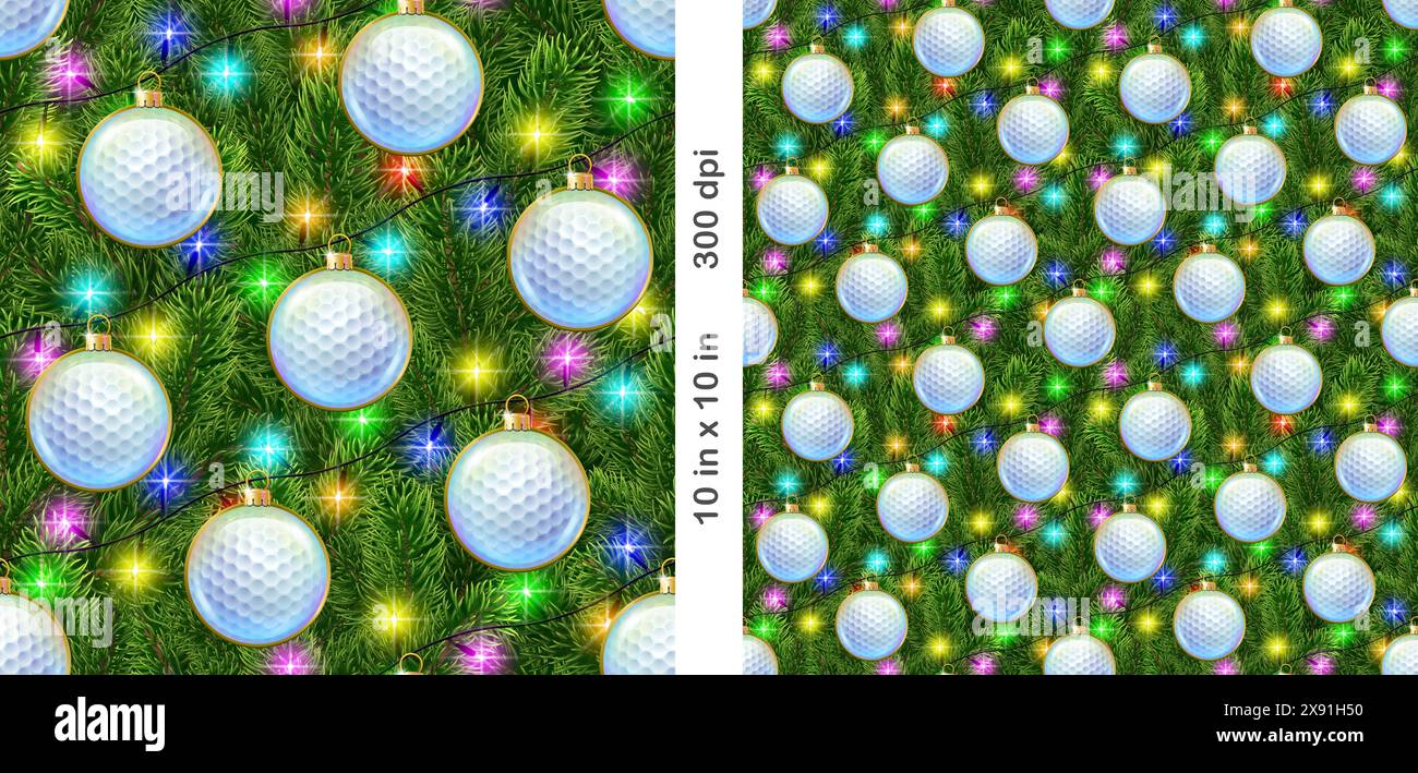 Christmas Golf seamless tileable pattern. Realistic Christmas tree and ...